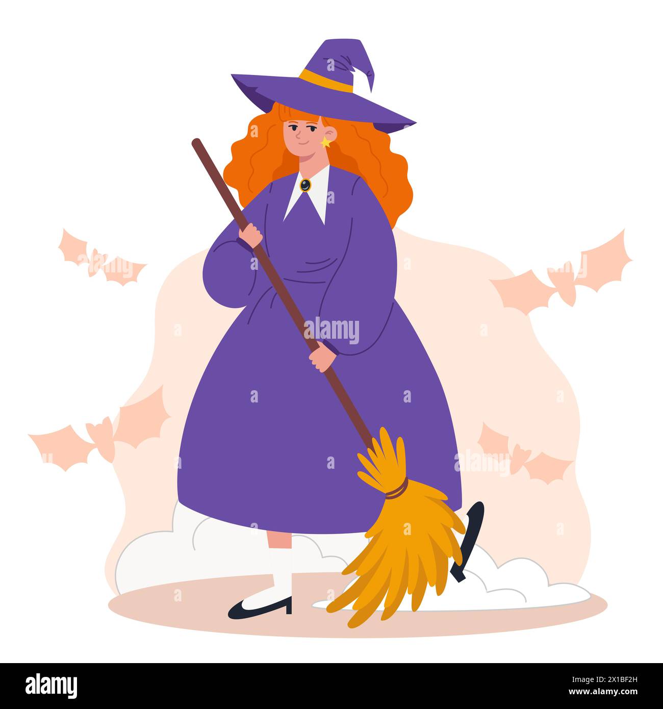 Witch with a broom sweeping the floor Stock Vector Image & Art - Alamy