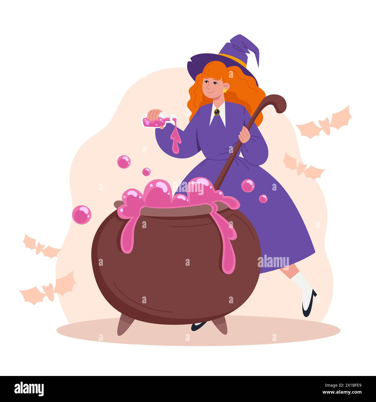 Witch brews a magic potion in a cauldron for Halloween Stock Vector ...