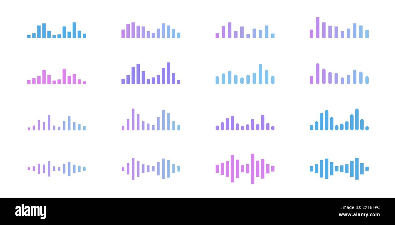 Sound wave simple design element set. Vector audio levels symbol ...