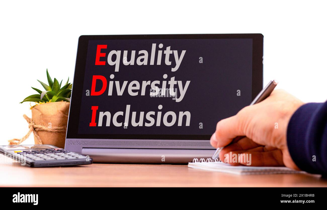 EDI equality diversity inclusion symbol. Concept words EDI equality diversity inclusion on black ...