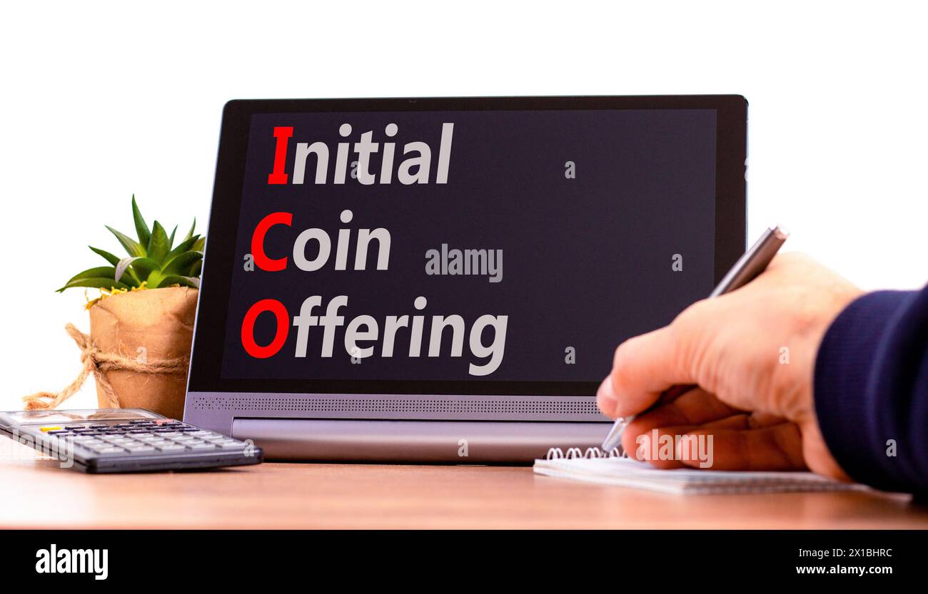 ICO initial coin offering symbol. Concept words ICO initial coin ...