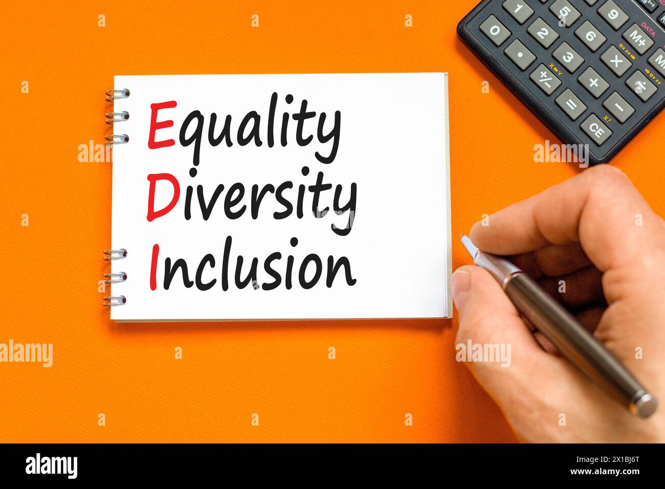 EDI equality diversity inclusion symbol. Concept words EDI equality diversity inclusion on white ...
