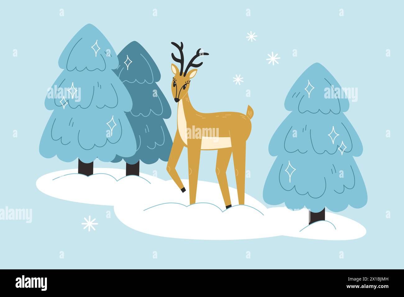 A deer stands among trees in a snowy forest in winter Stock Vector ...