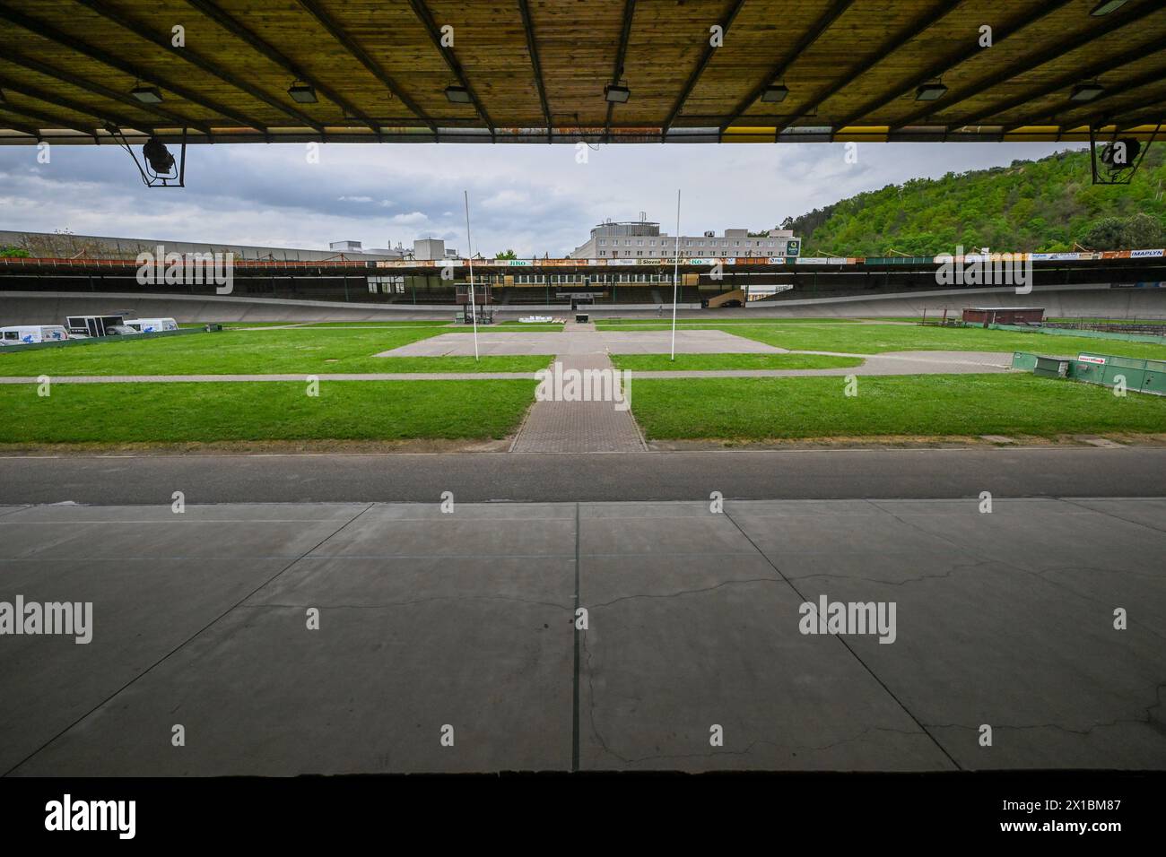 Brno, Czech Republic. 16th Apr, 2024. The Brno Velodrome, an outdoor ...