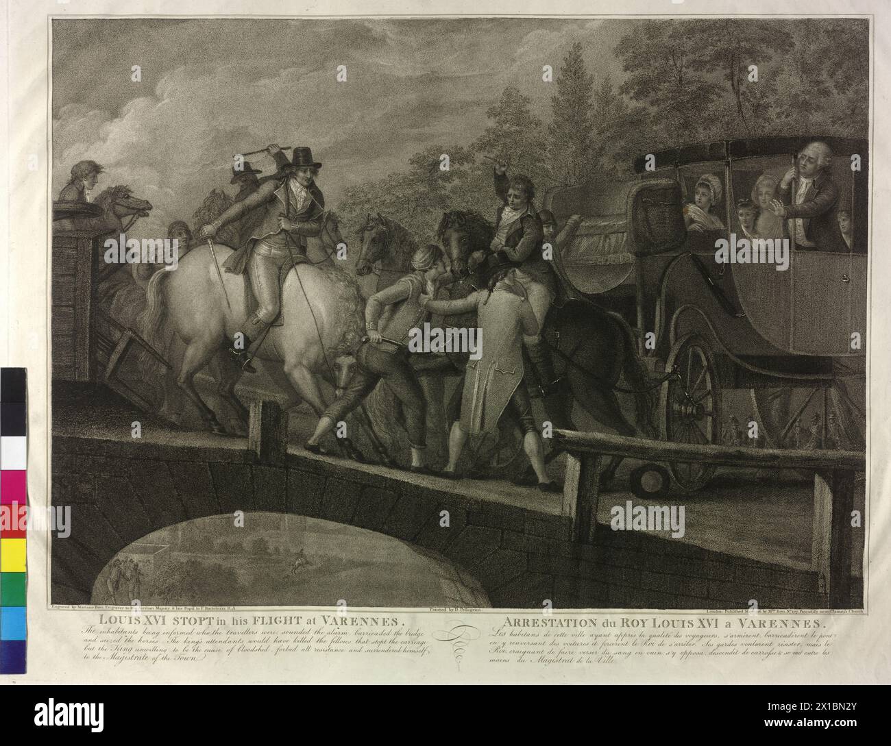 The escape of Louis XVI is stopped in Varennes, etching / stippling by ...