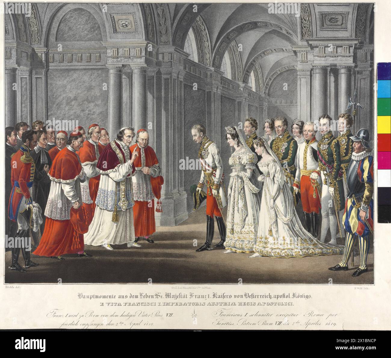 Reception at Pope 1819, Emperor Franz I and empress Caroline Auguste ...