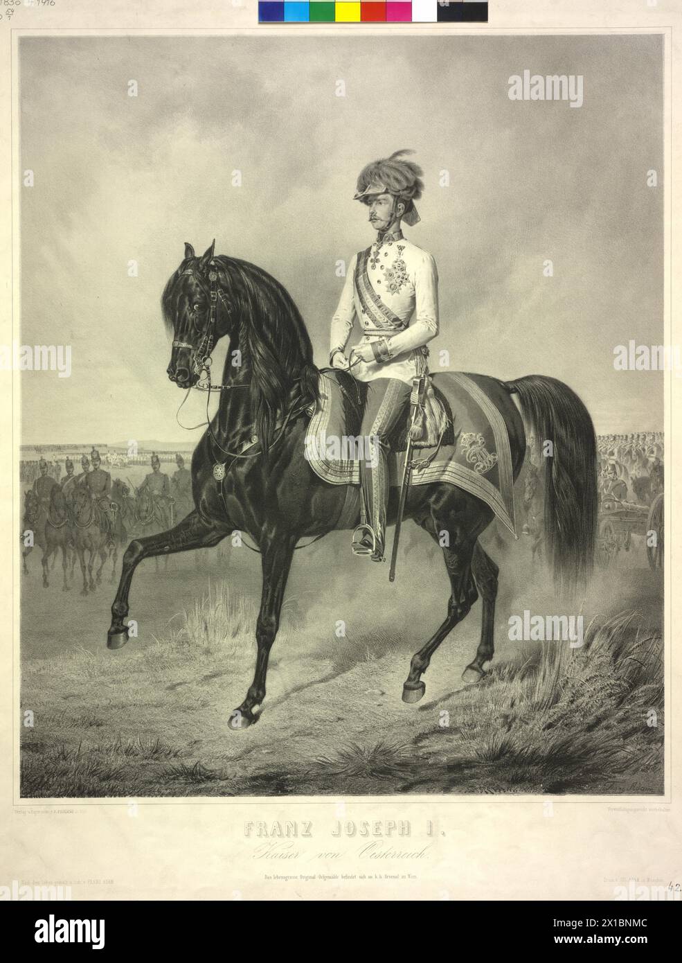 Franz Joseph I, Emperor of Austria, picture in uniform on horse ...
