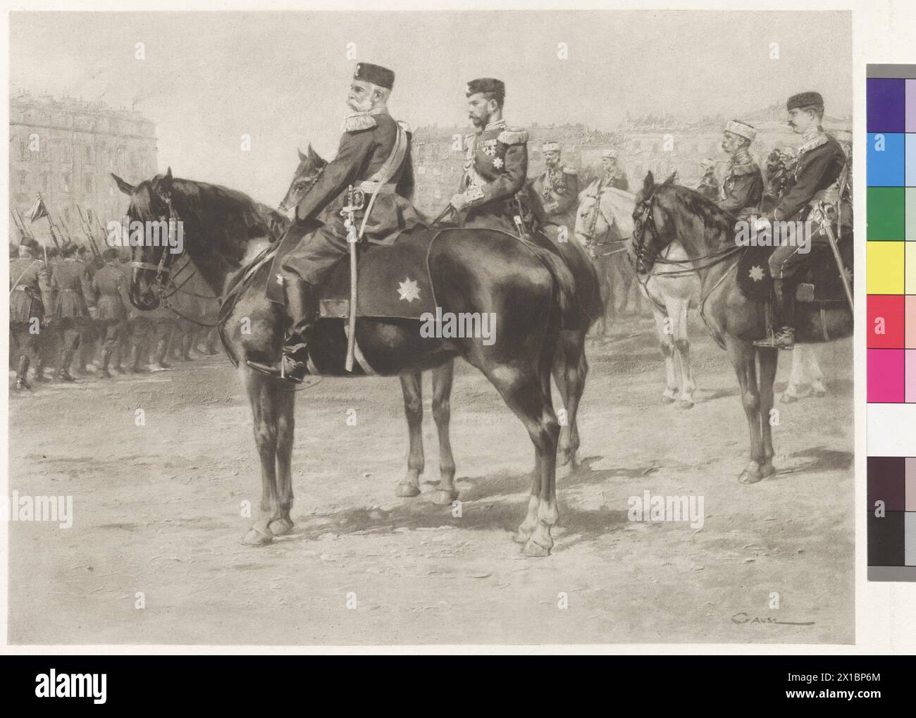 Emperor Franz Joseph I and czar Nikolaus II at the parade on the Champ ...
