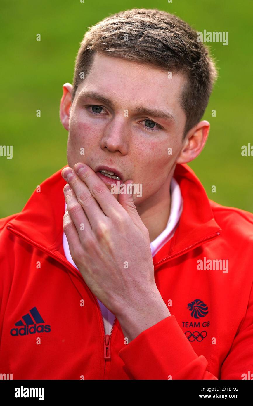 Duncan Scott speaks to the media during the Team GB Paris 2024 swimming ...