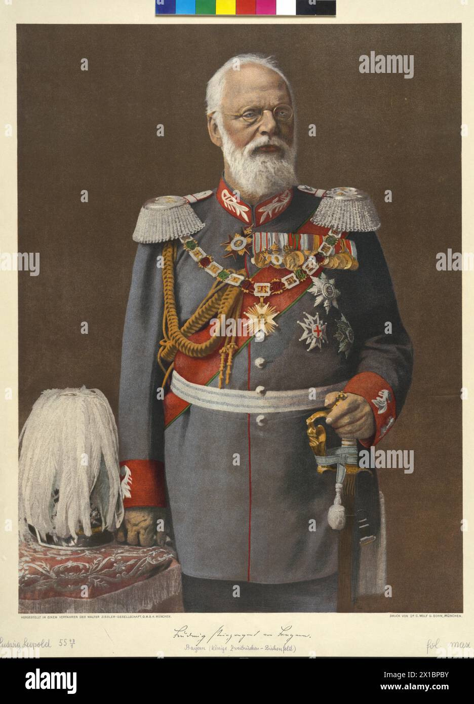 Louis III, King of Bavaria, colour printing based on painting. with ...