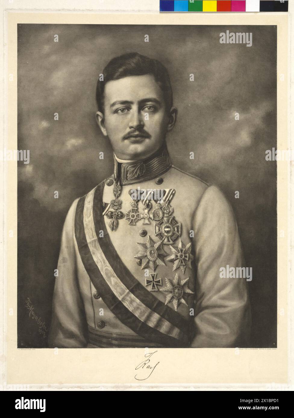 Charles I, Emperor of Austria, heliography based on a painting by ...