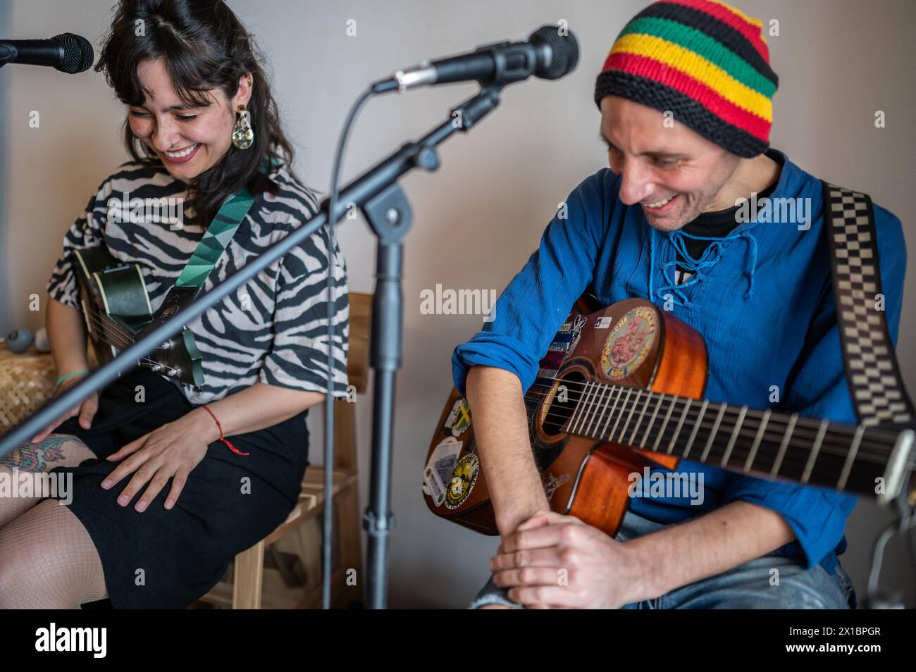 The band Alquimistas, composed of the Colombian Estefania and the ...