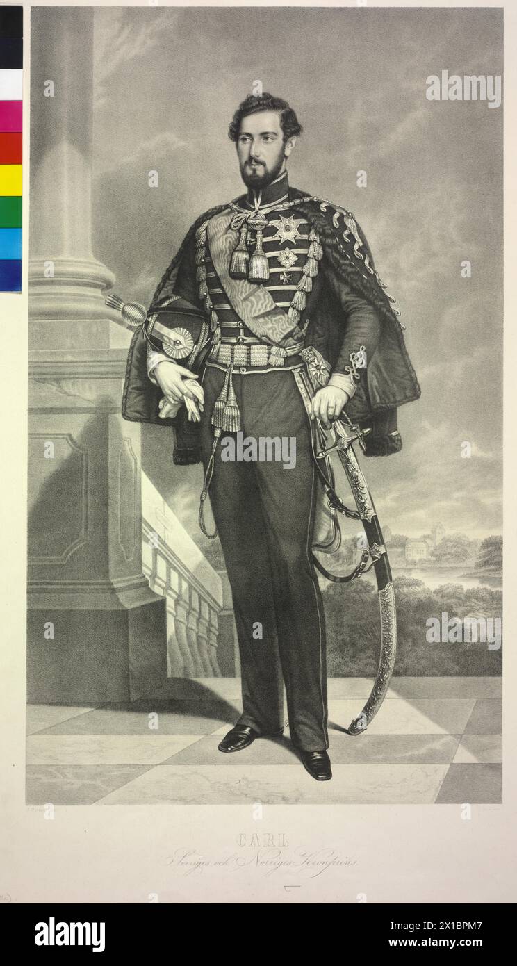 Charles XV, King of Sweden, lithograph by Johan Elijah Cardon ...