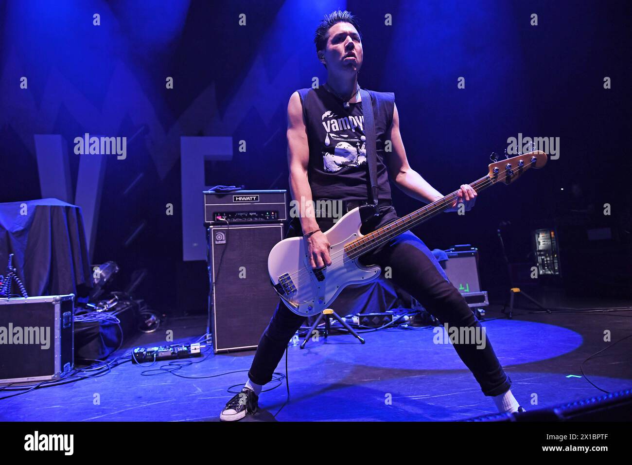 Bad Nerves performing at Eventim Apollo LONDON, ENGLAND - APRIL 13: Jon Poulton of Bad Nerves ...