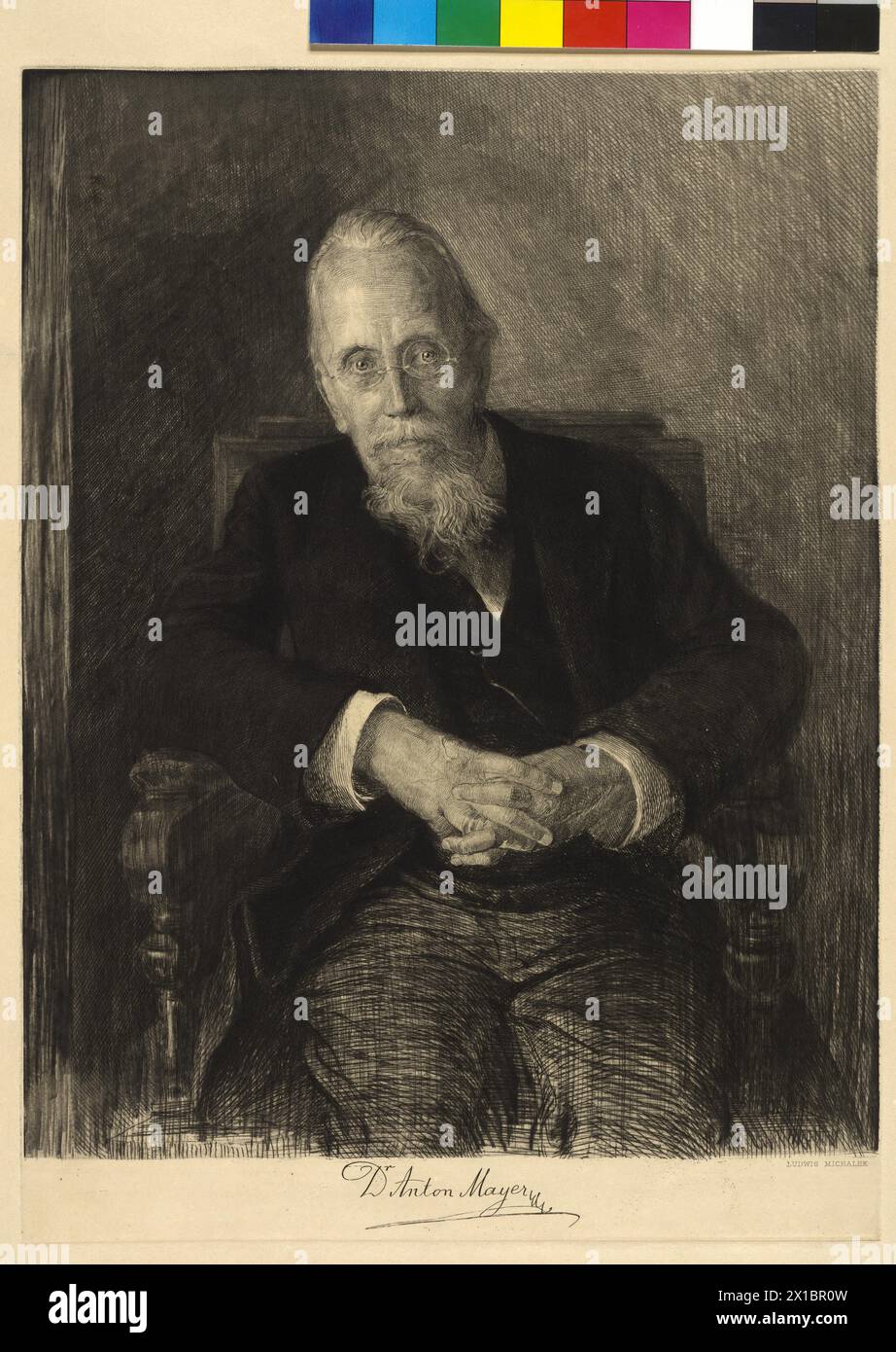 Mayer, Anton, etching by Ludwig Michalek. facsimile of the signature ...