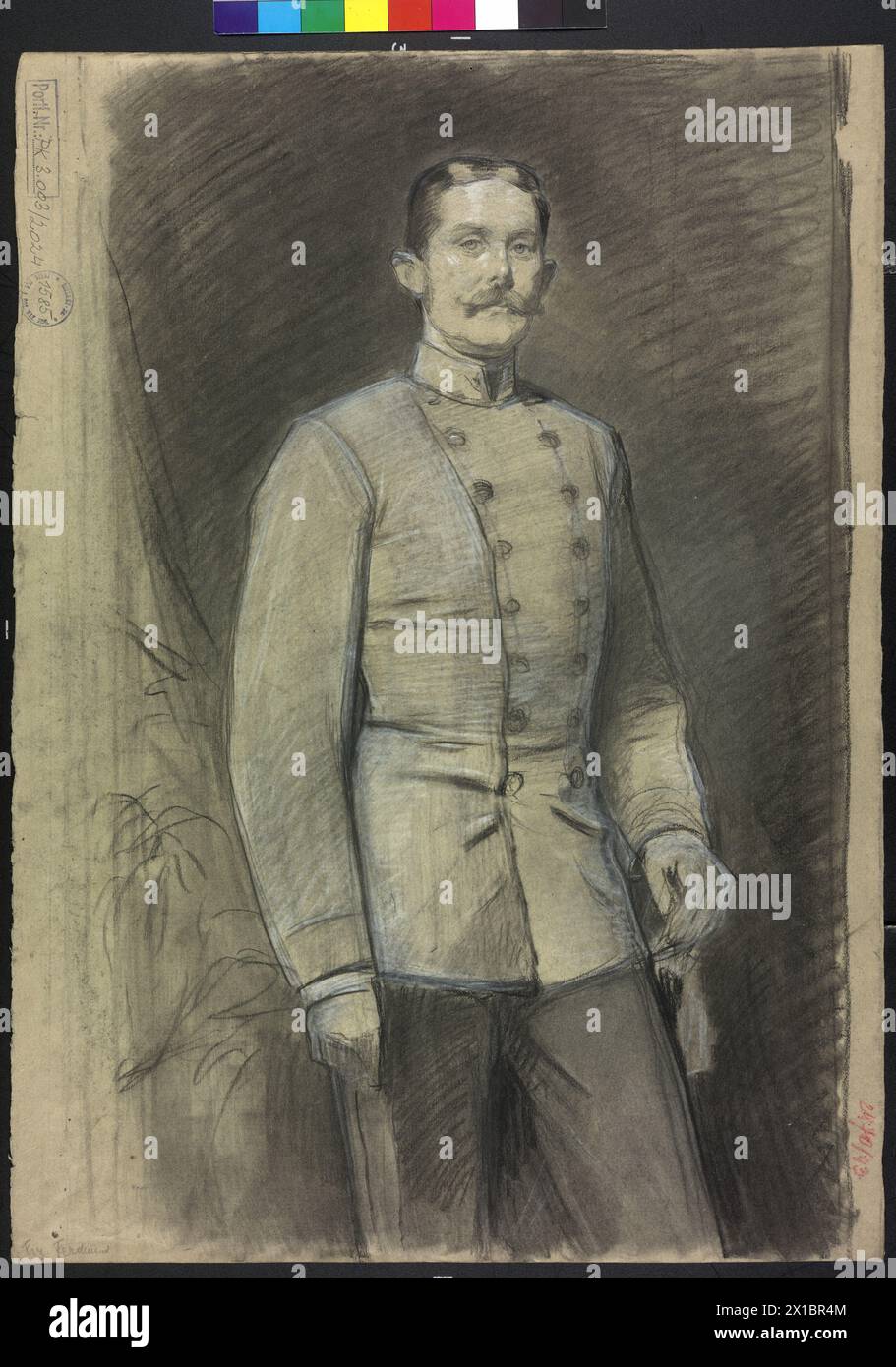 Franz Ferdinand, Archduke of Austria-Este, charcoal drawing with white ...