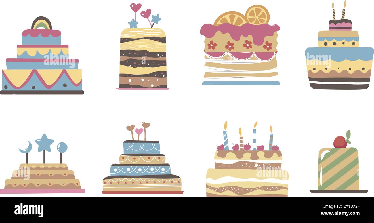 Colorful Birthday Celebration Cakes Set Stock Vector Image & Art - Alamy