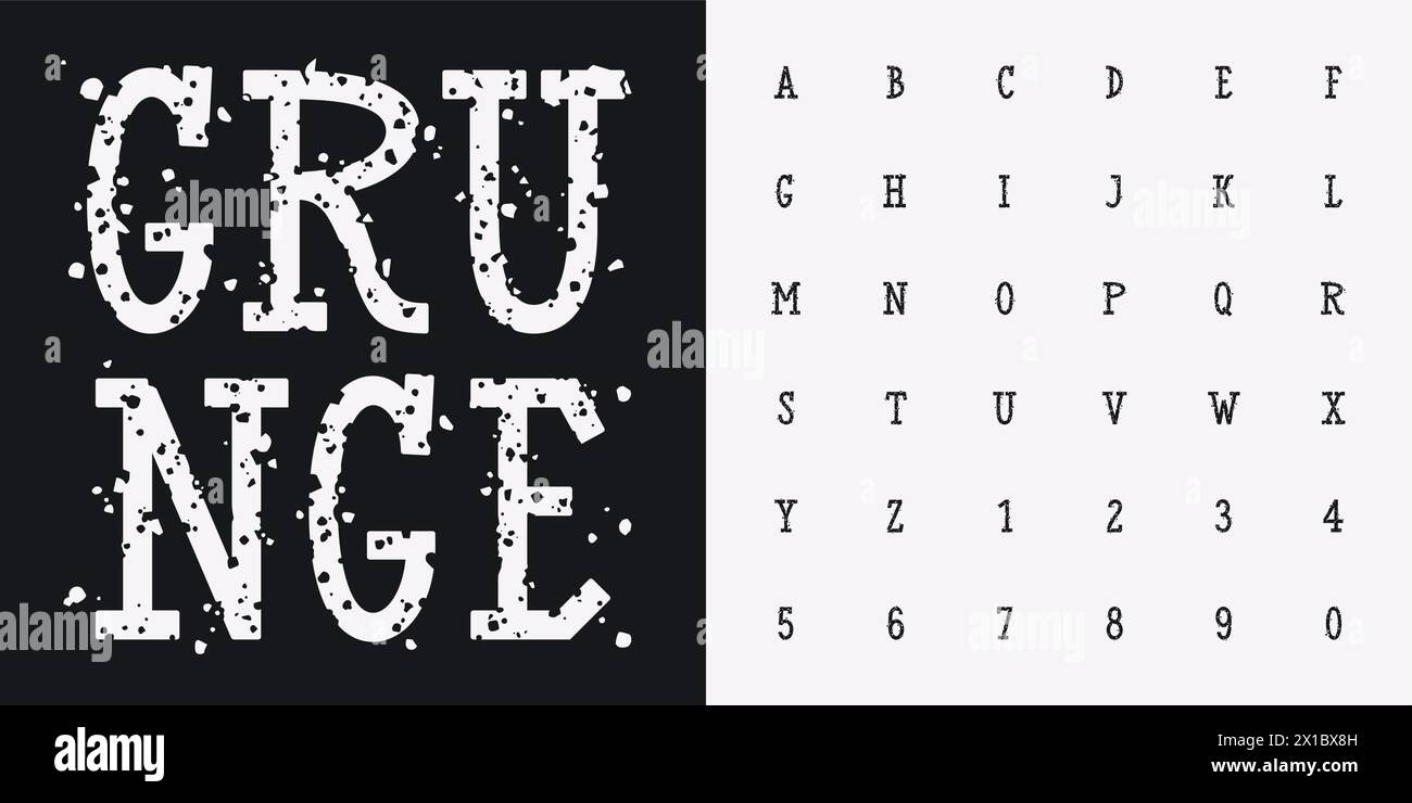 Grunge rough textured font. Vector letters and numbers with rough stamp ...