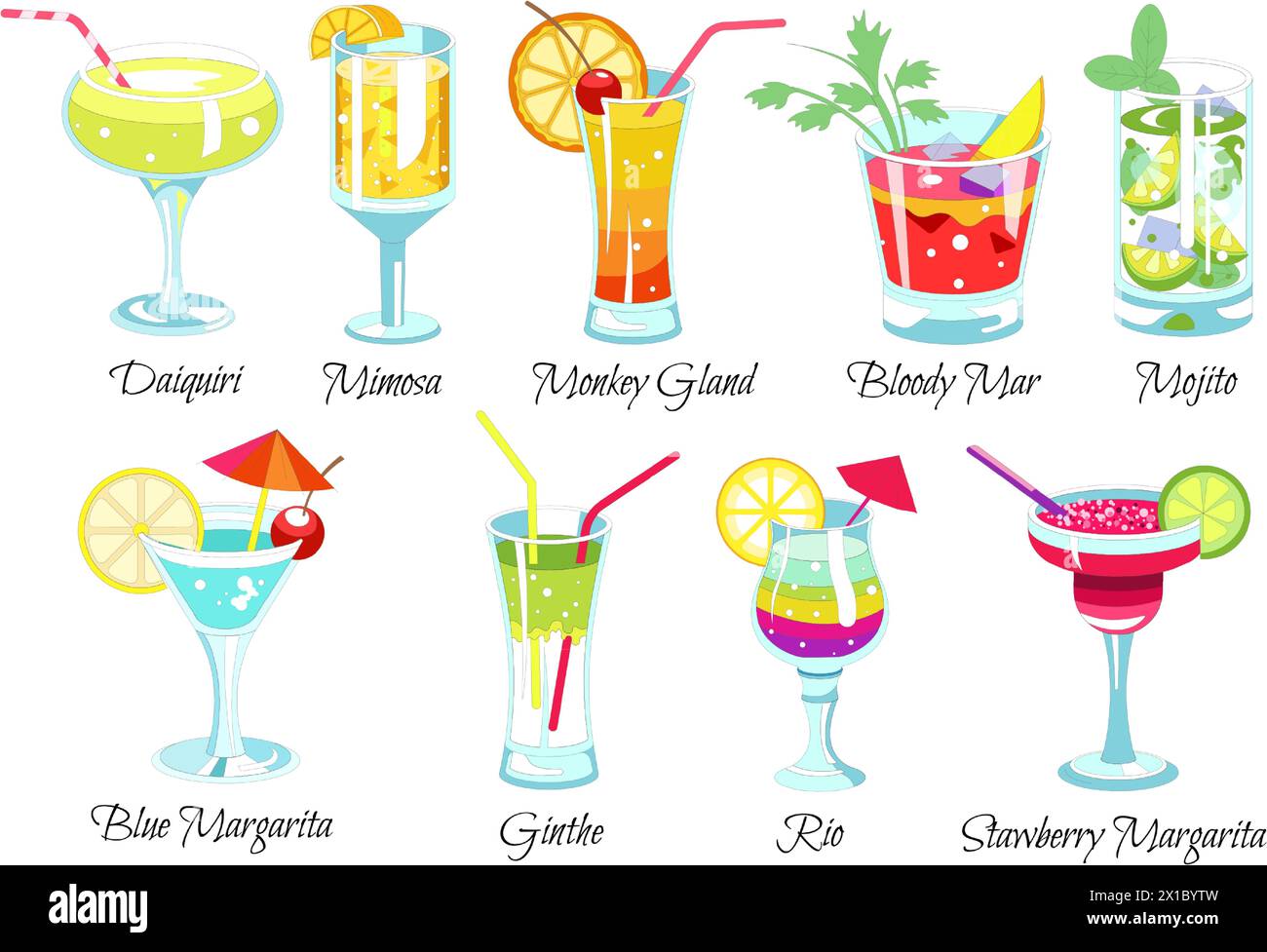 Assorted Colorful Cocktail Drinks Menu Stock Vector Image & Art - Alamy