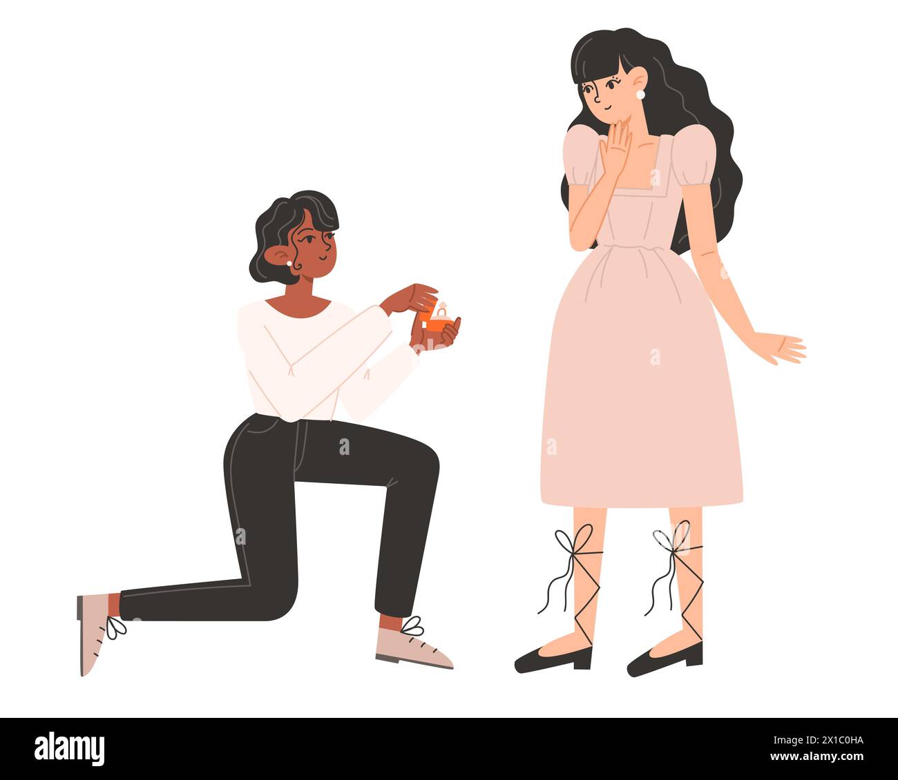 Woman On One Knee Proposal Stock Vector Images Alamy