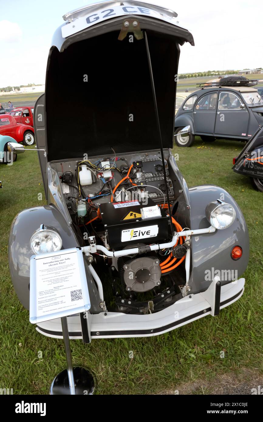 View of the engine bay, of Eive, the electric Citroen 2CV Van, on ...