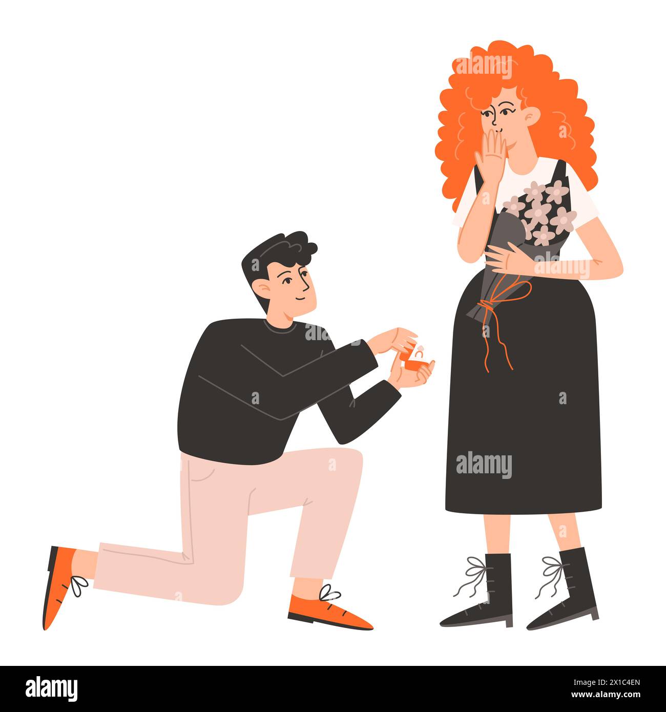 Woman On One Knee Proposal Stock Vector Images Alamy