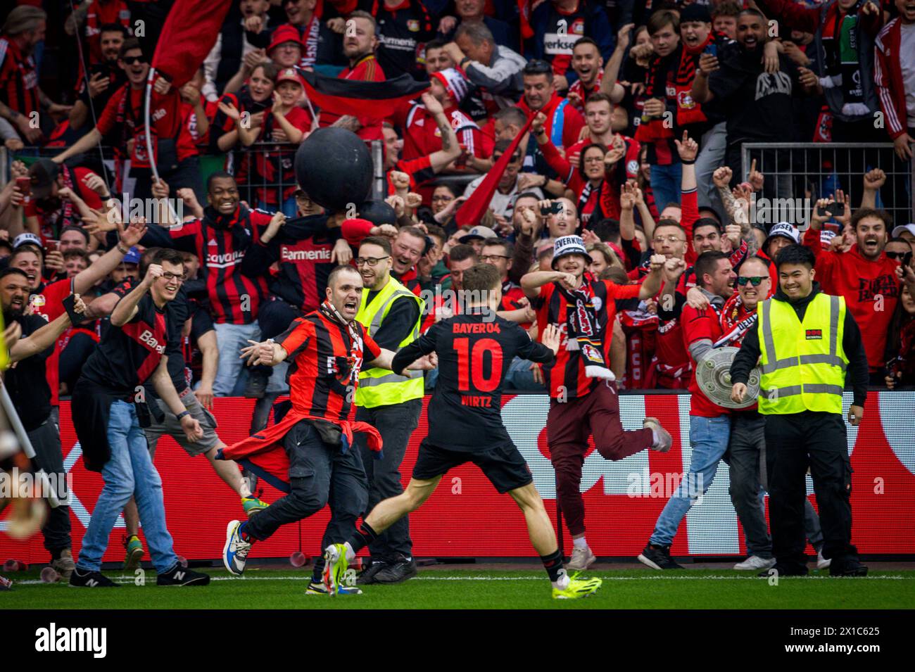 Leverkusen Germany. 14th Apr 2024. Leverkusen Fans feiern die deutsche ...