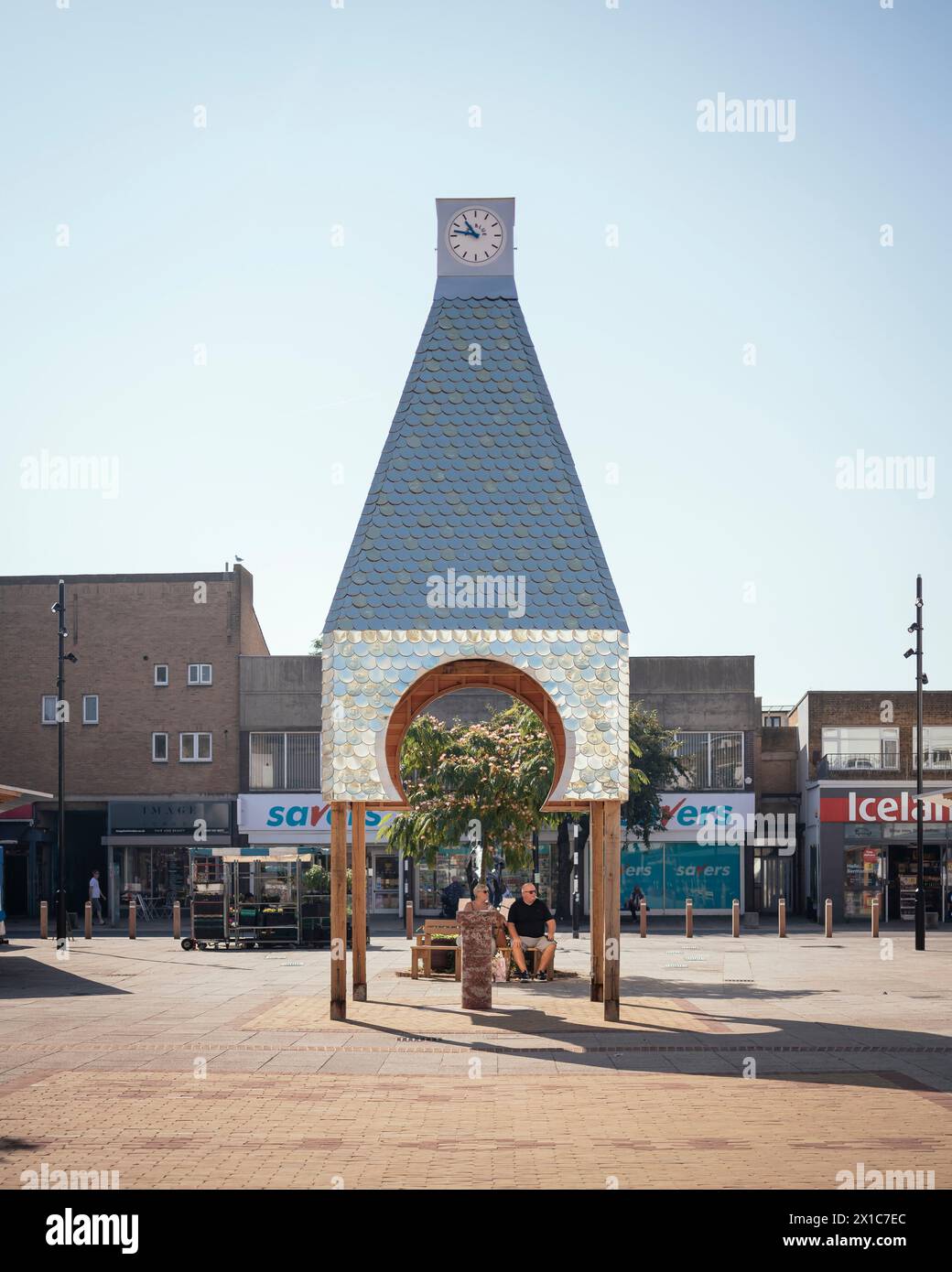 Bermondsey Market place, silver clock tower pavilion in the centre with ...