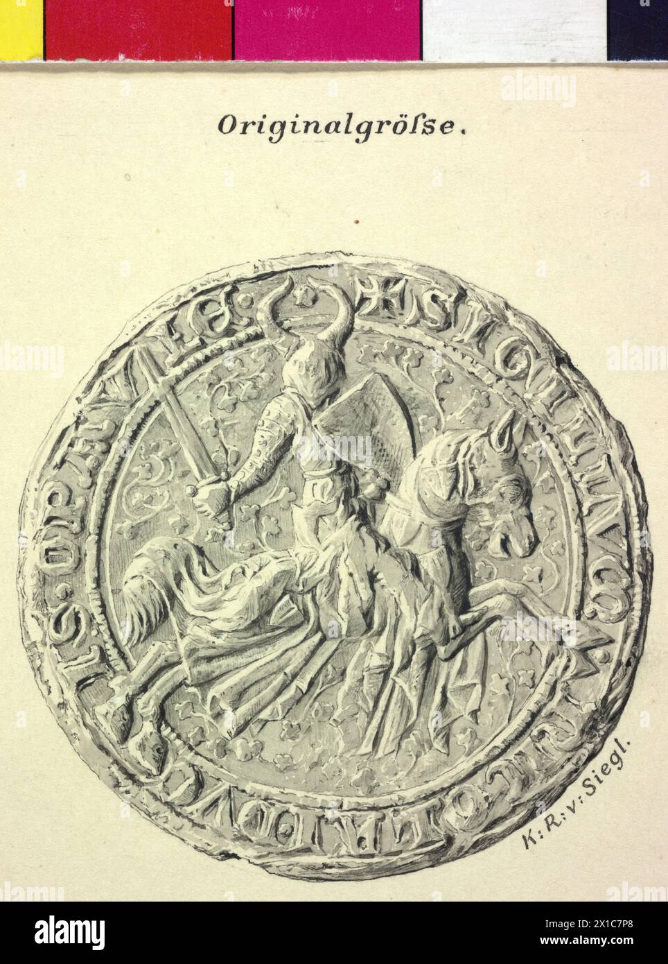 Seal duke Nikolaus II von Opava, pen-and-ink drawing by Karl von Siegl ...