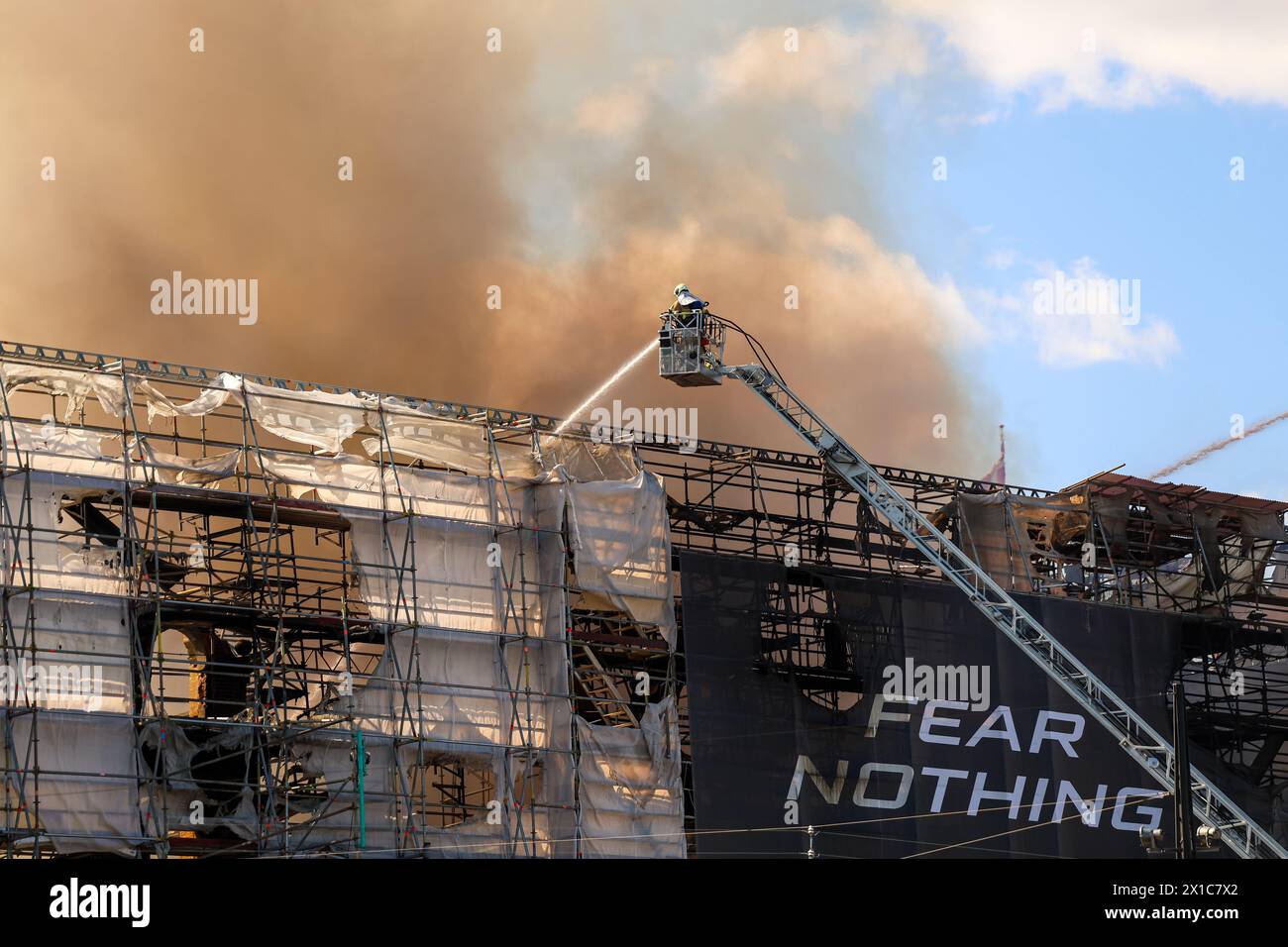 16.04.2024 - Copenhagen, Denmark - Famous trade building on fire ...