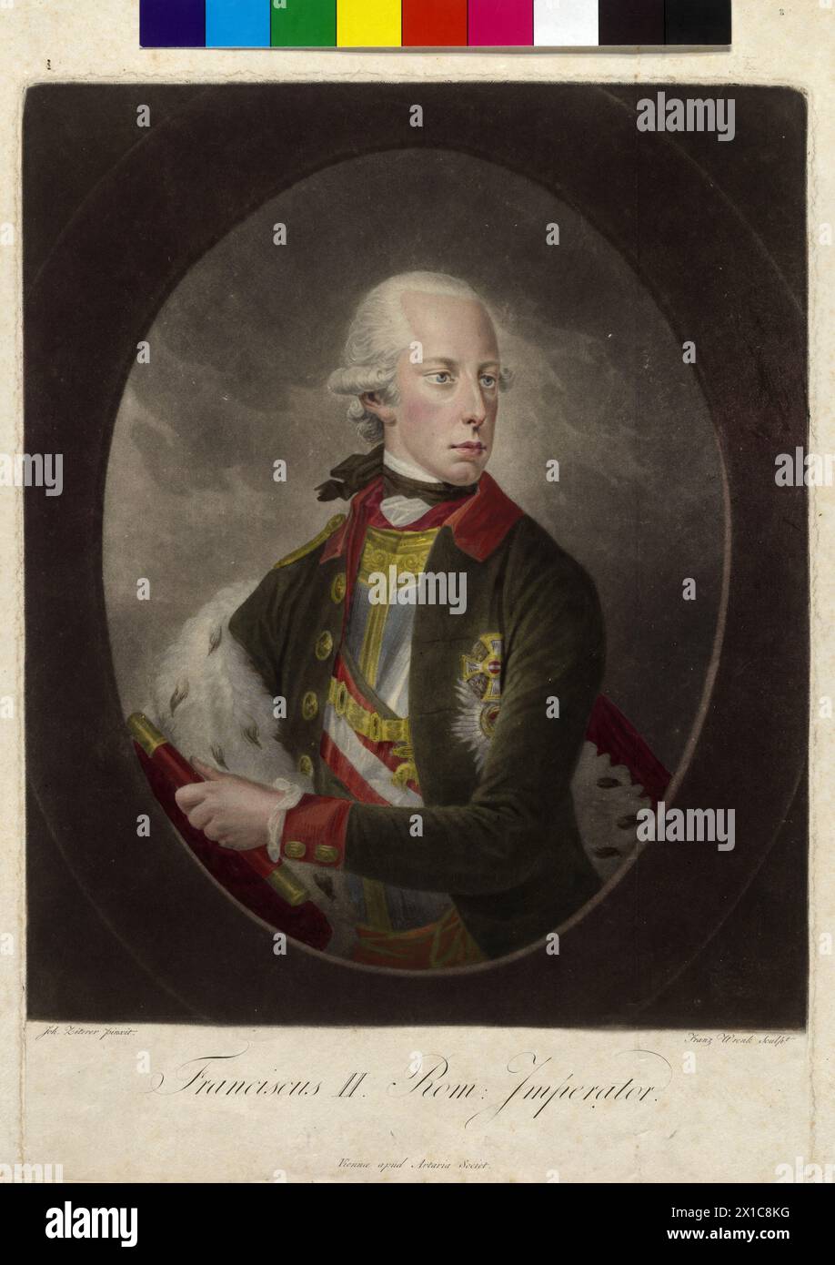 Francis II, Holy Roman Emperor, picture as Holy Roman emperor. mezzotint (coloured) by Franz ...