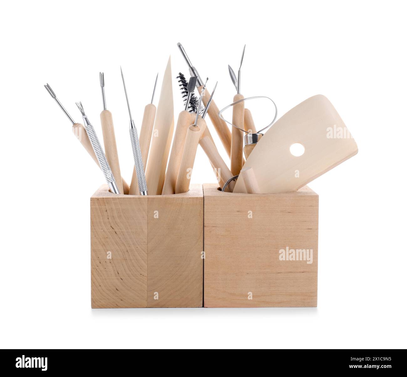 Set of different clay crafting tools in holder isolated on white Stock ...