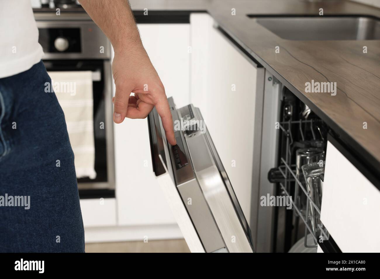 Man hand pushing door hi-res stock photography and images - Alamy