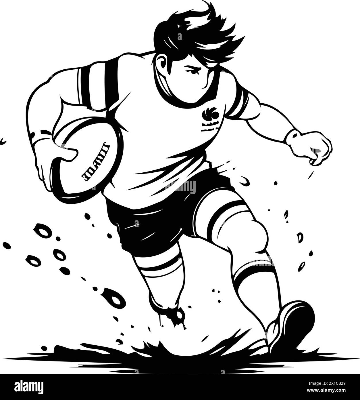 Rugby player in action with ball. Vector illustration in retro style ...
