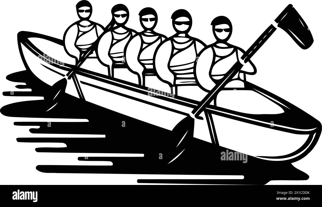 Team of men in kayak. Vector illustration on white background Stock ...