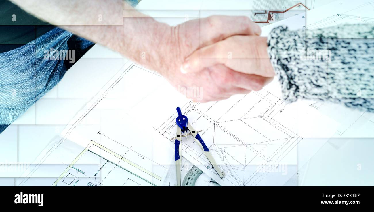 Architect shaking hands with his client, geometric pattern Stock Photo ...