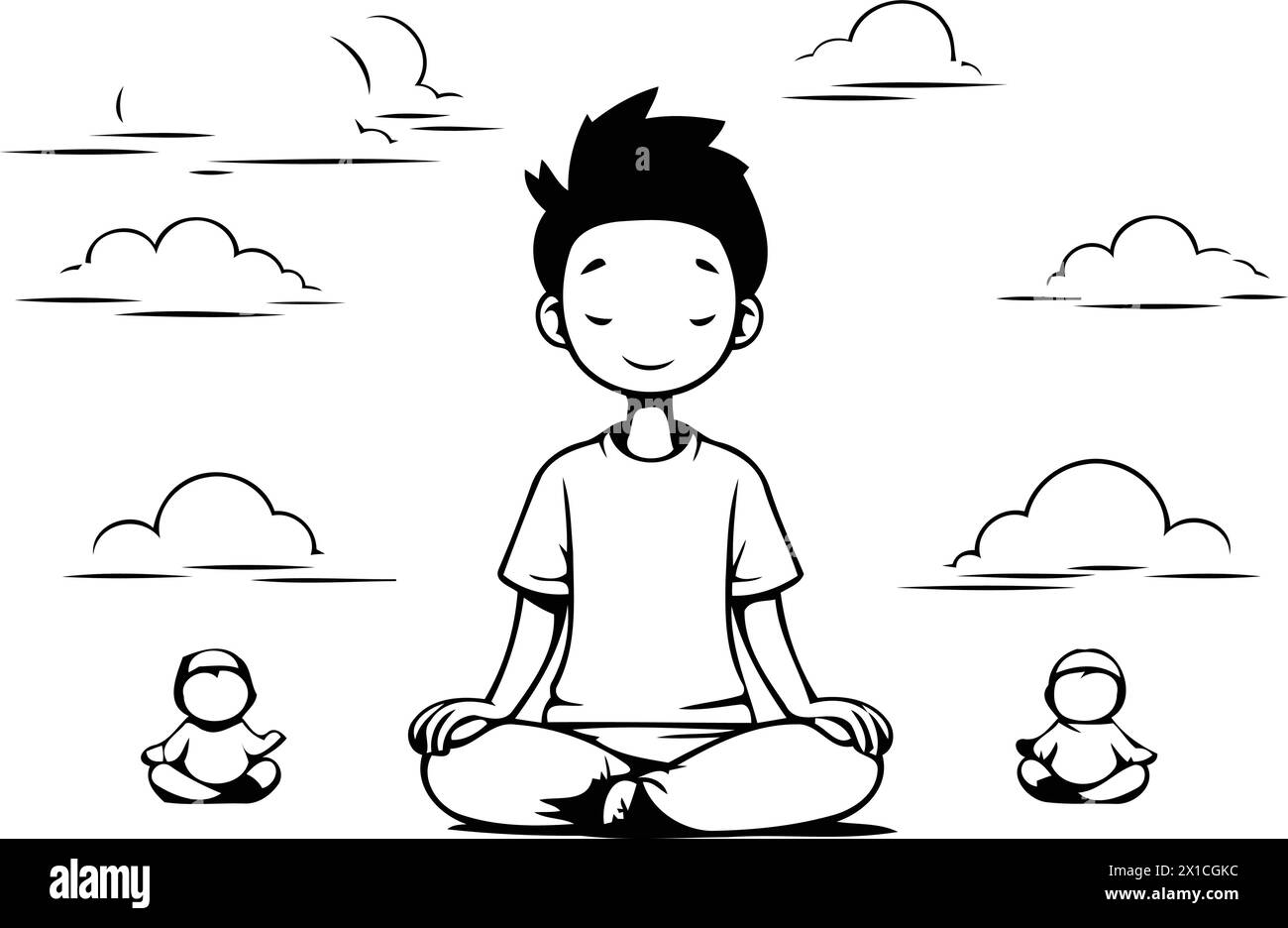 Man meditating in the lotus position. vector cartoon illustration Stock ...