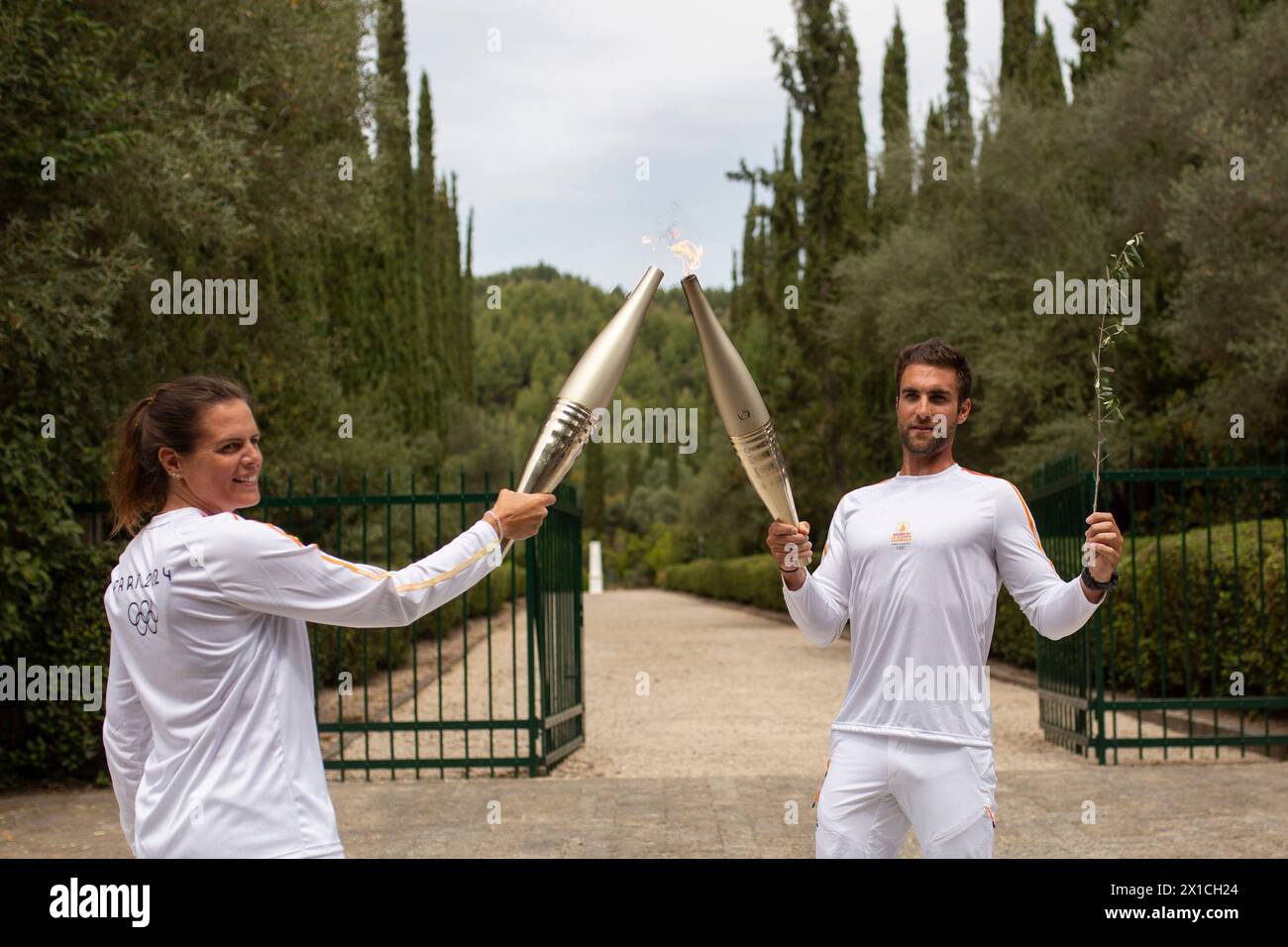 Olympia, Greece. 16th Apr, 2024. The first torch runner, 2020 Olympic ...