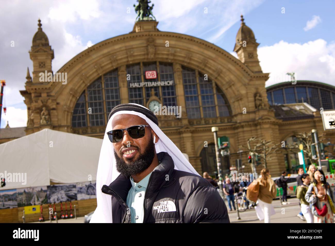 Frankfurt am Main, Germany. April 10, 2024. A Muslim individual poses ...