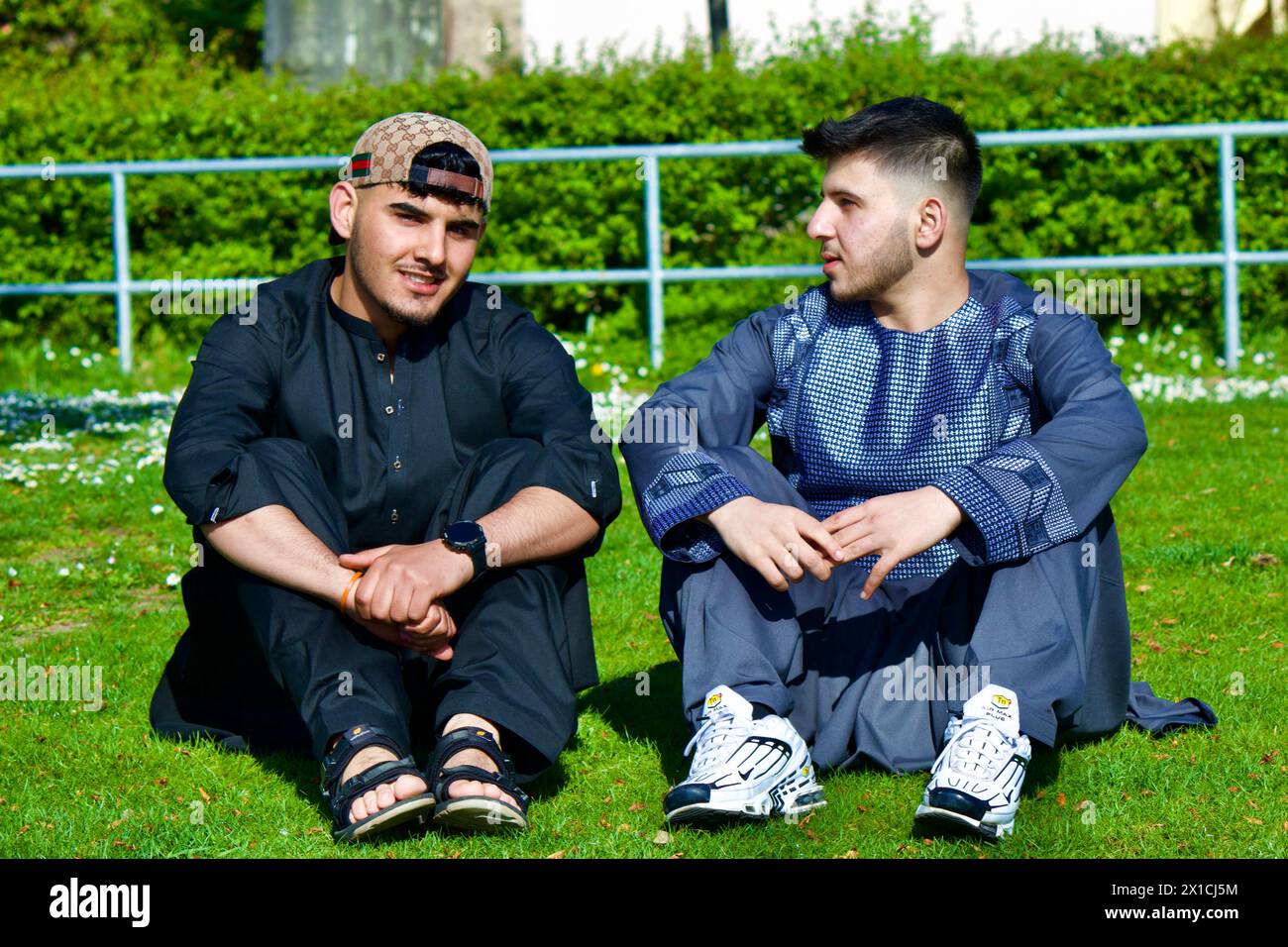 Frankfurt, Germany, April 10, 2024. Afghani men wear traditional ...
