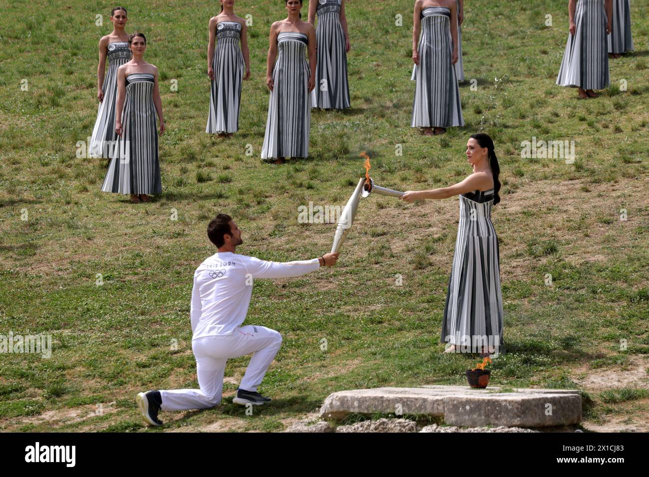 Olympia, Greece. 16th Apr, 2024. The first torchbearer, 2020 Olympic ...