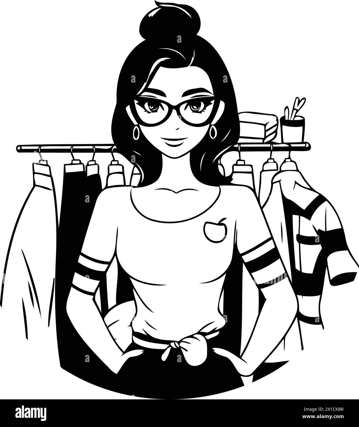 Beautiful Young Woman Shopping In Clothing Store Vector Illustration