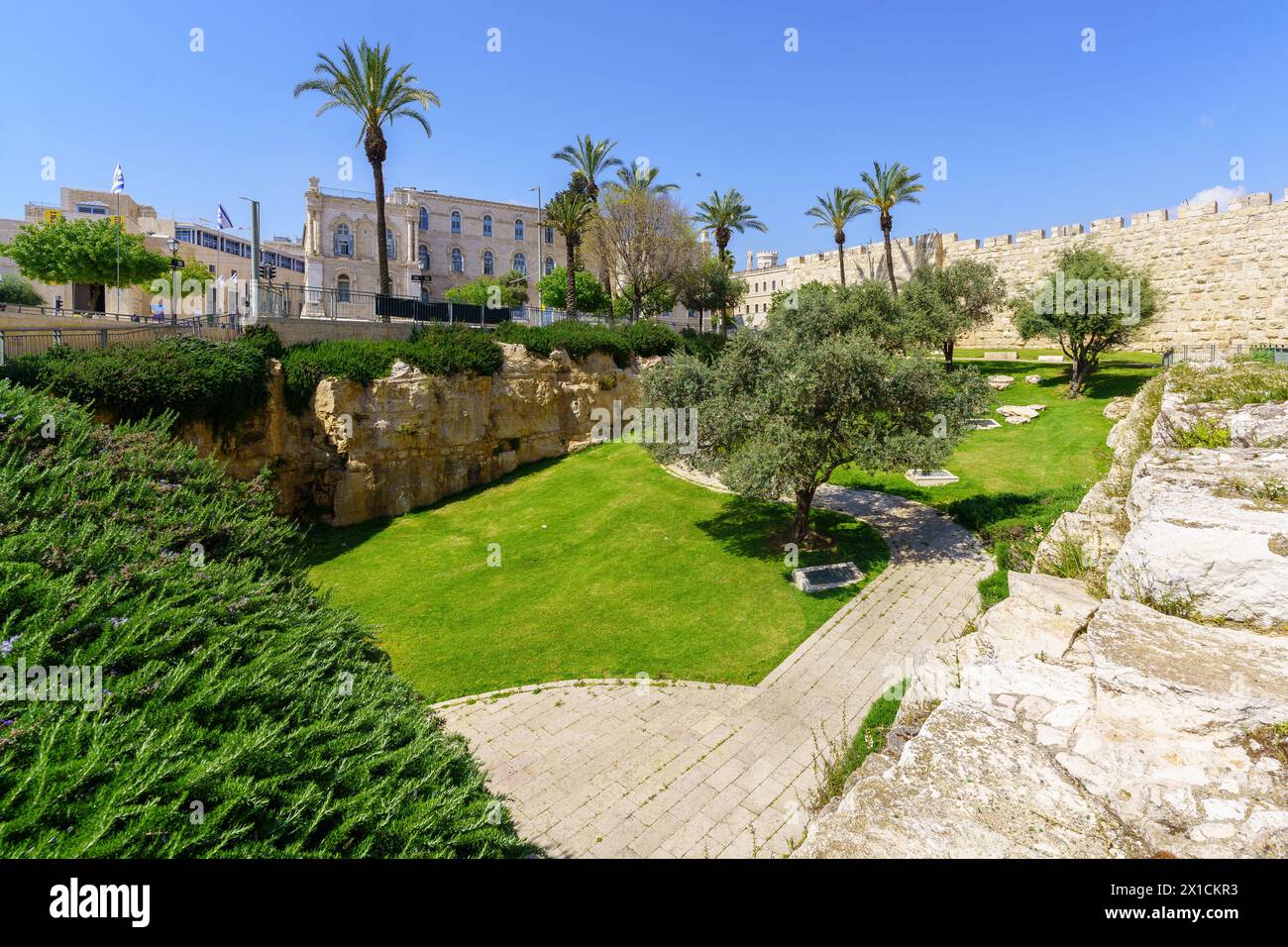 View of the St. Louis French Hospital building, the walls park, and the ...