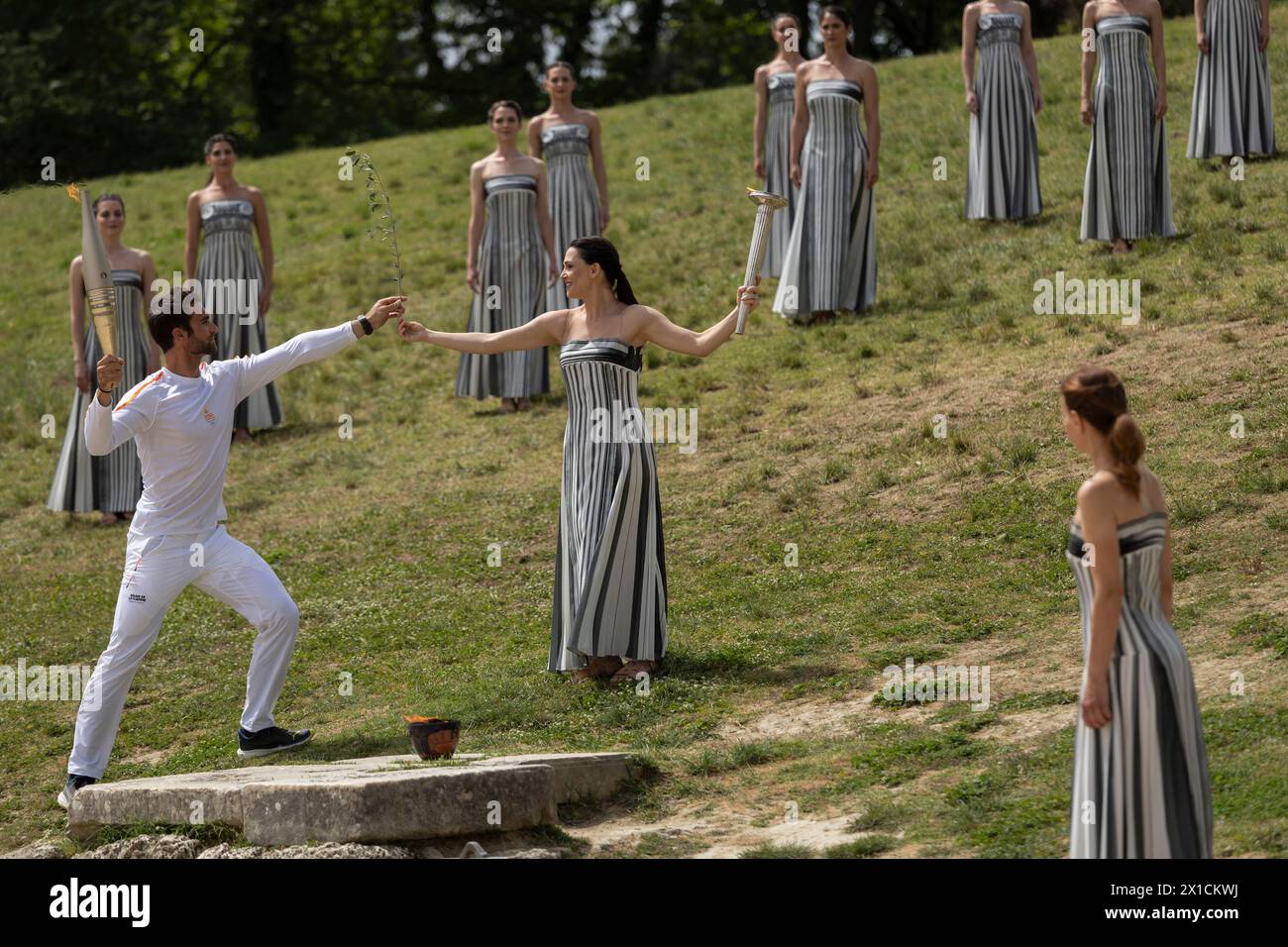 Olympia, Greece. 16th Apr, 2024. The first torchbearer, 2020 Olympic ...
