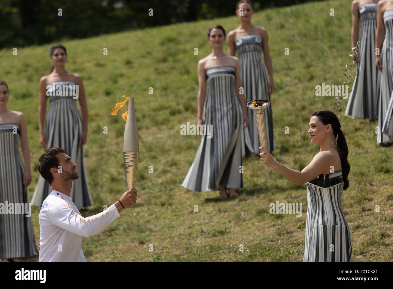 Olympia, Greece. 16th Apr, 2024. The first torchbearer, 2020 Olympic ...