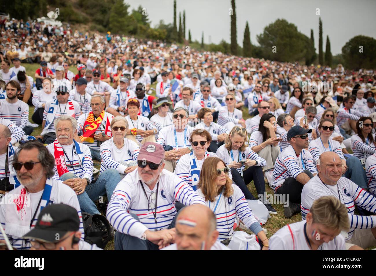 Olympia, Greece. 16th Apr, 2024. Spectators at the opening ceremony for ...