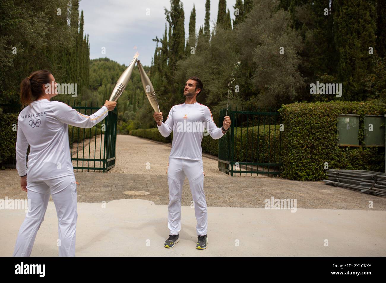 Olympia, Greece. 16th Apr, 2024. The first torch runner, 2020 Olympic ...