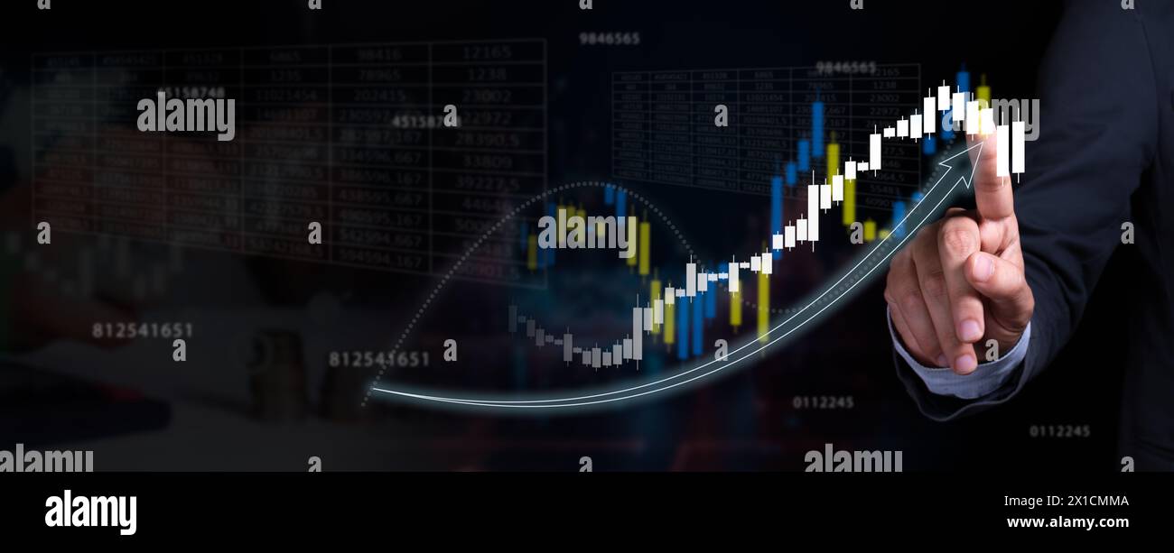 economia concept, executive analyzes graph of economic growth in ...