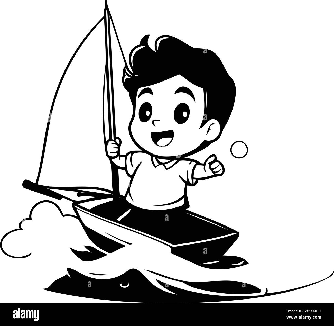 Cartoon boy sailing a boat on the sea. Vector illustration Stock Vector ...