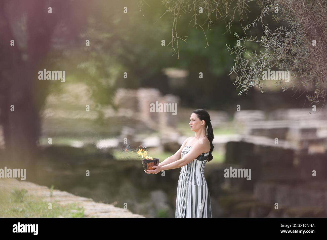 Ancient Olympia, Greece. 16th Apr, 2024. Greek actress Mary Mina, in ...